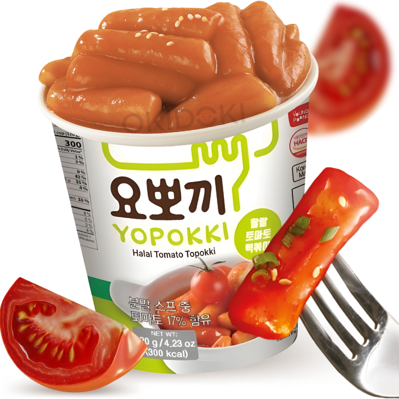 Yoppoki Cup Tteokbokki Sabor Tomate (Halal) 120g | OKIDOKI Asian Market